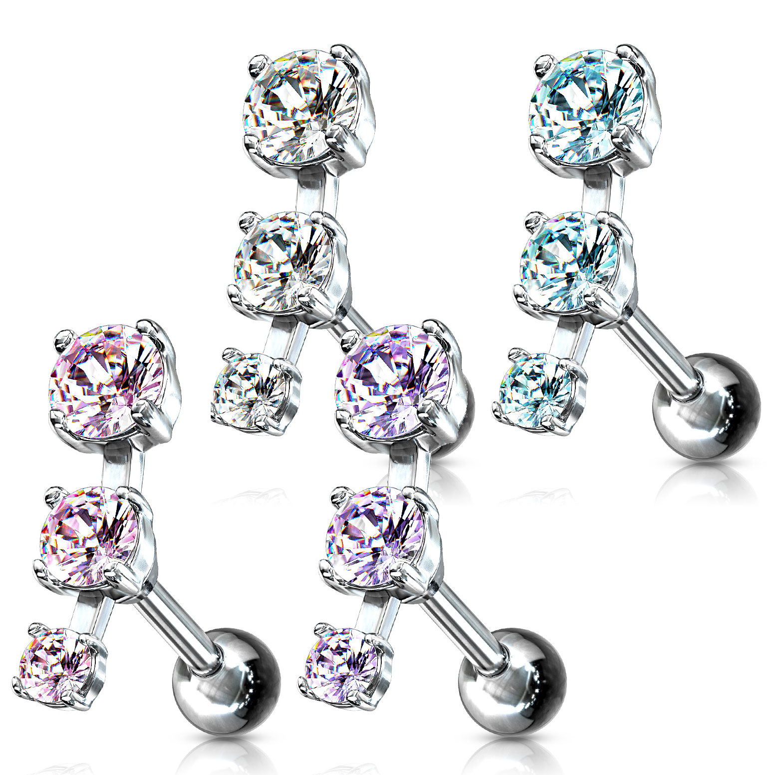 Joli piercing d'oreille avec une rangée de 3 pierres