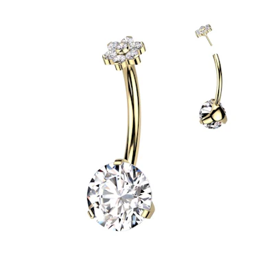 Piercing pour le nombril en titane avec fleur et pierres